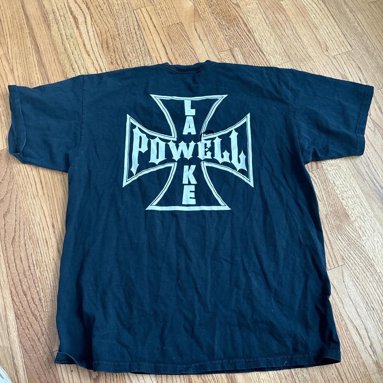 90s Powell Skateboards black and white t shirt Hole... - Depop