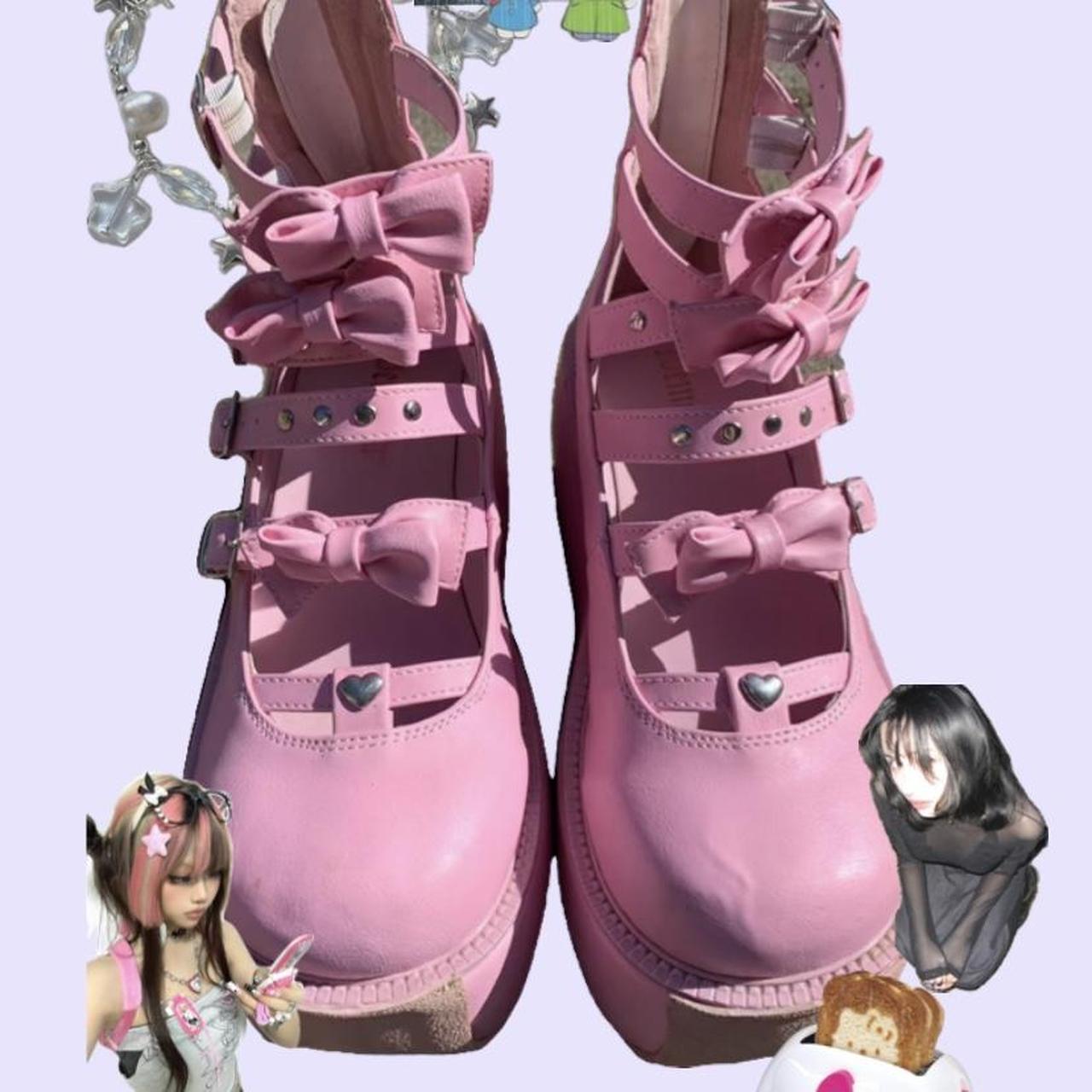 Pink platform DEMONIAS with bows and studs! -I... - Depop