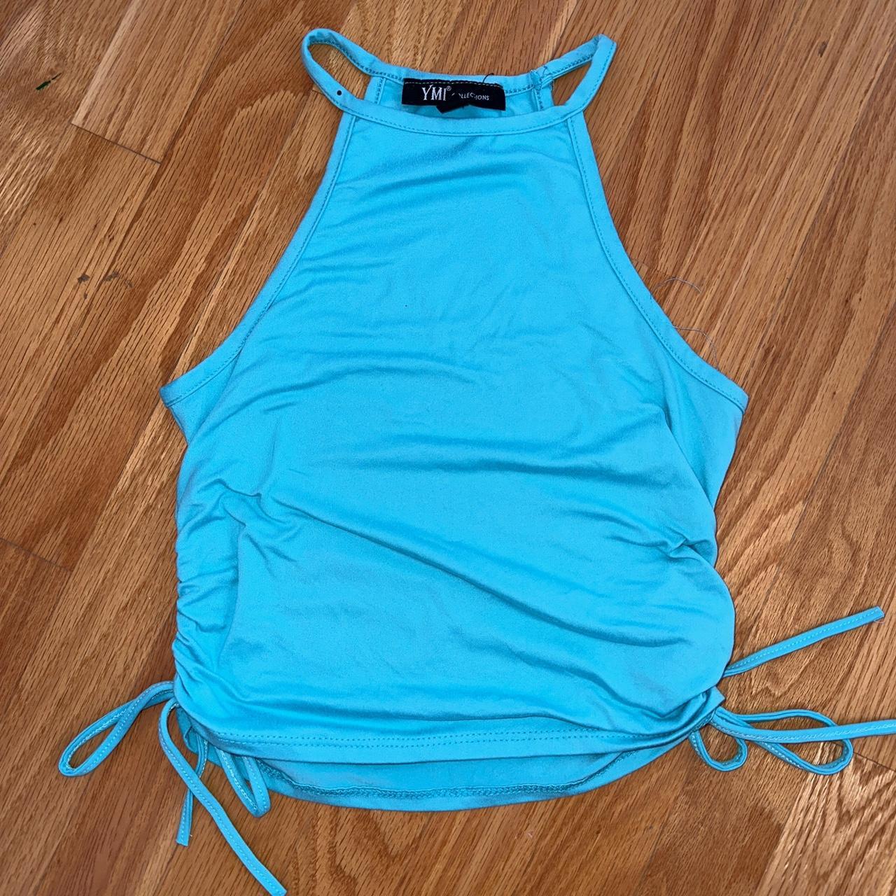 YMI Collections Blue Runched Sides Cropped Cami - Depop