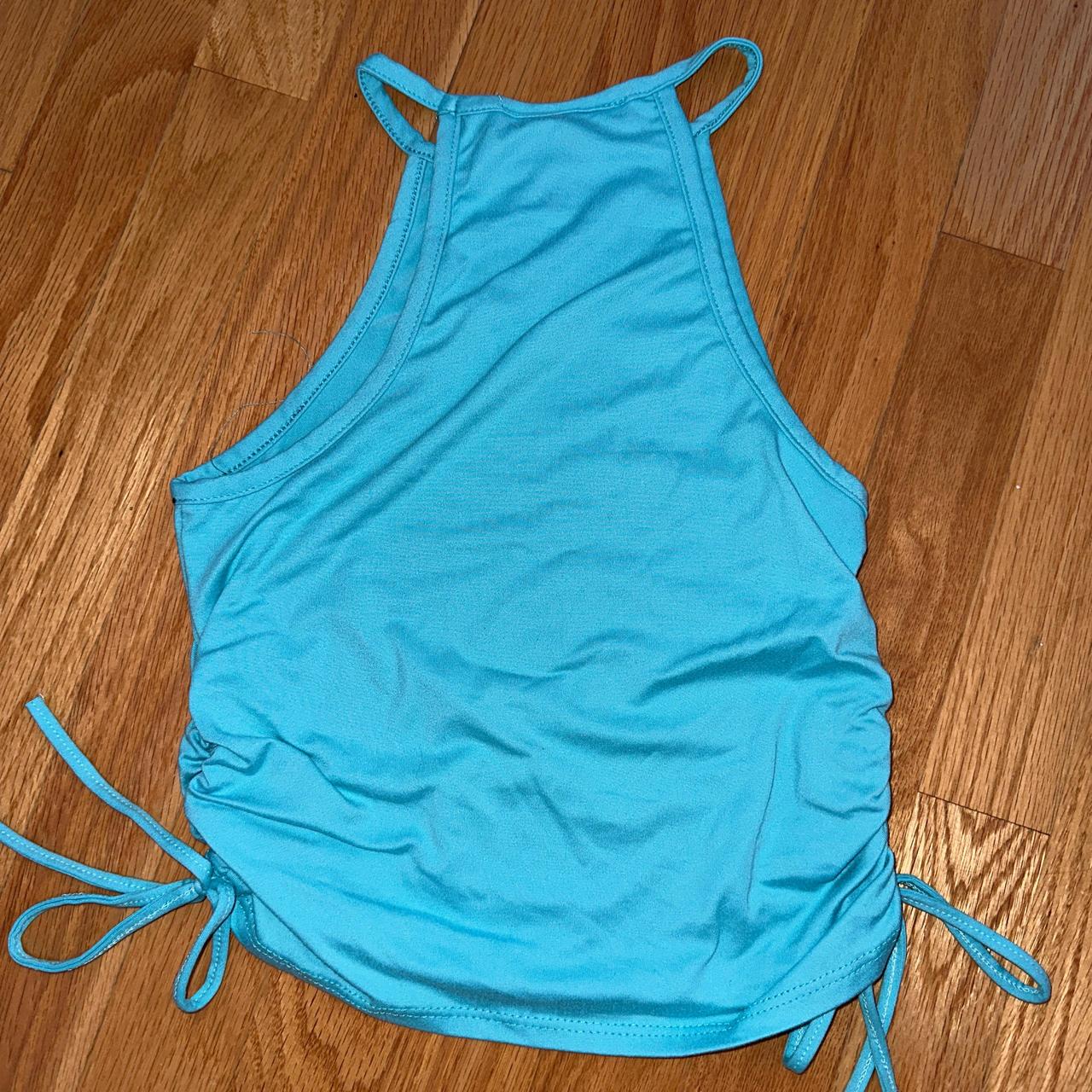 YMI Collections Blue Runched Sides Cropped Cami - Depop