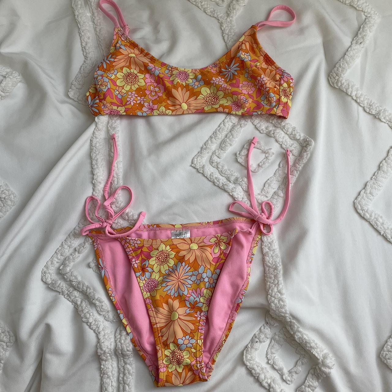 target/wild fable flowery pink bikini! very cute but... - Depop