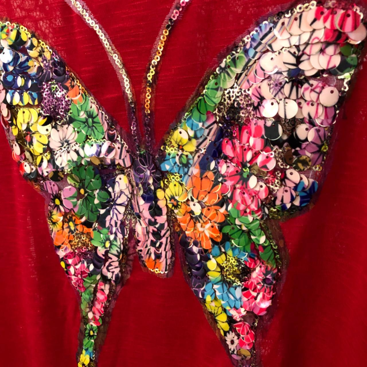 Punkyfish sequins embellished butterflie Red colour... - Depop