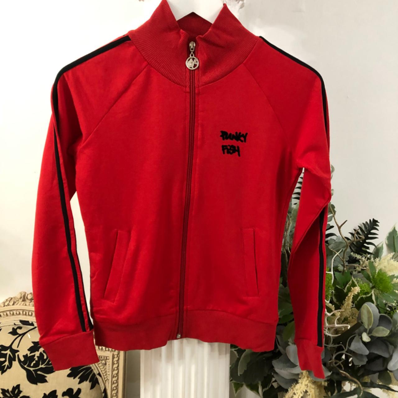 Punkyfish Women's Red and Black Sweatshirt | Depop