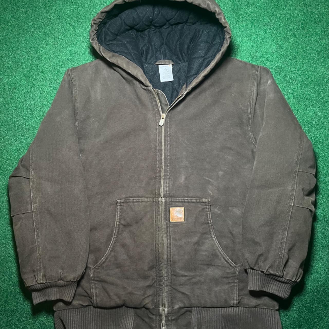 Carhartt Distressed Brown Hooded Zip Up Jacket Good... - Depop