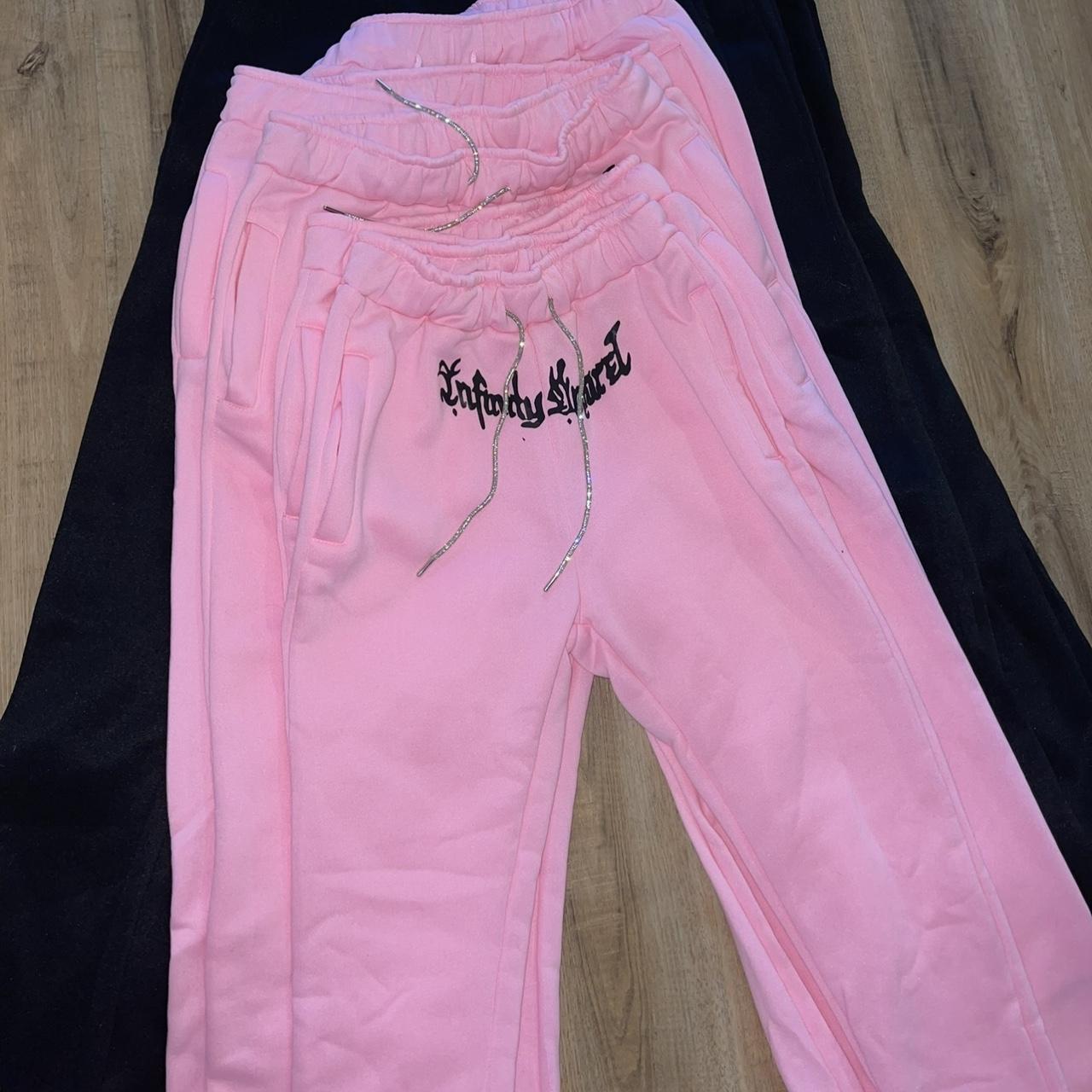 Infinity apparel Pink stacked sweats w/ rhinestone... - Depop