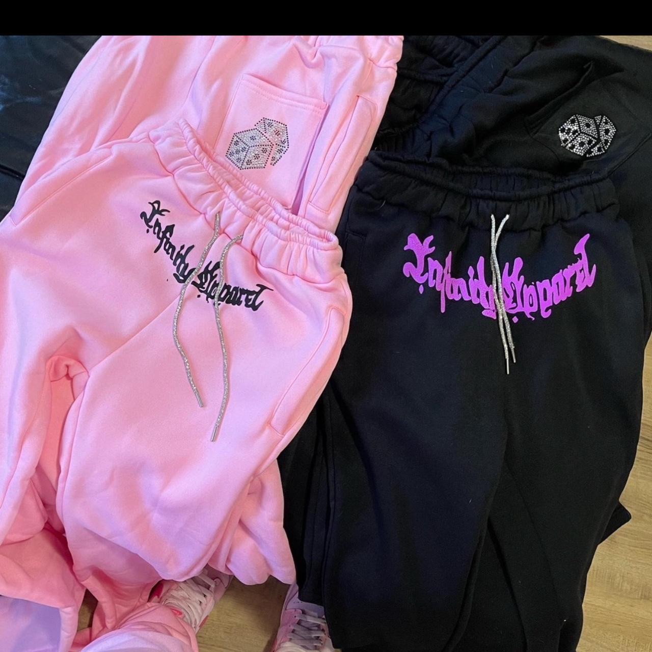 Infinity apparel Pink stacked sweats w/ rhinestone... - Depop