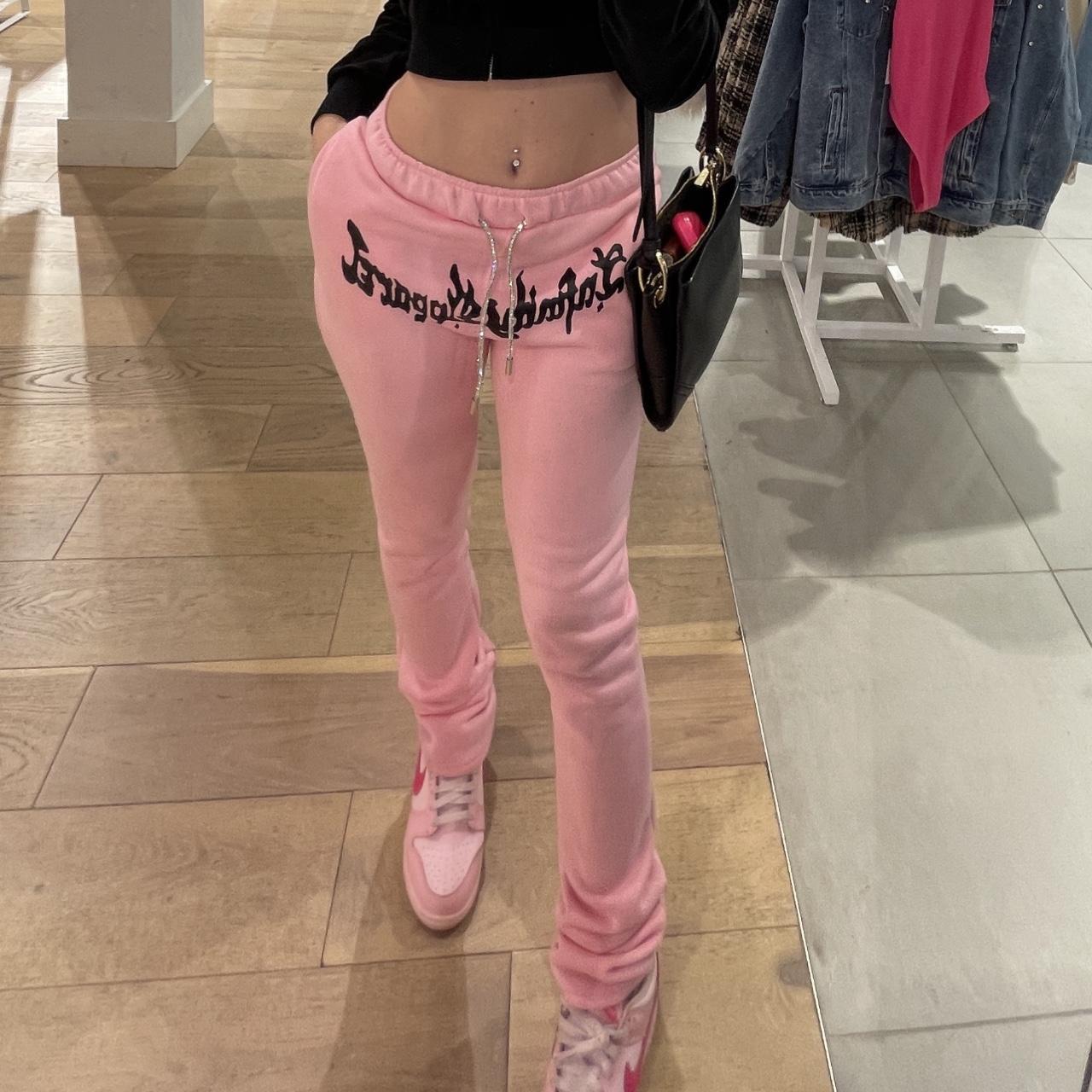 Infinity apparel Pink stacked sweats w/ rhinestone... - Depop