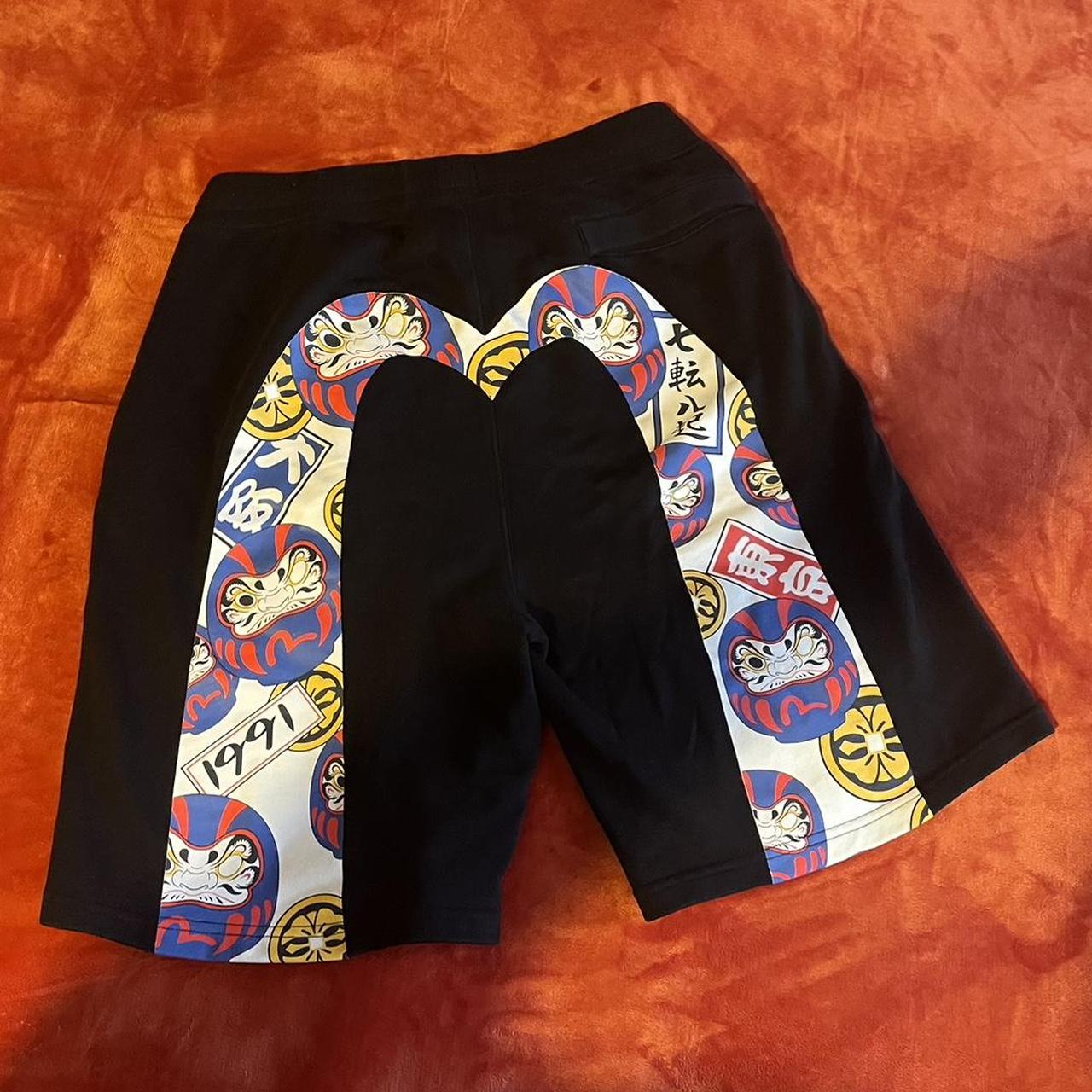 Black EVISU Diacock Daruma design shorts Size L but... - Depop
