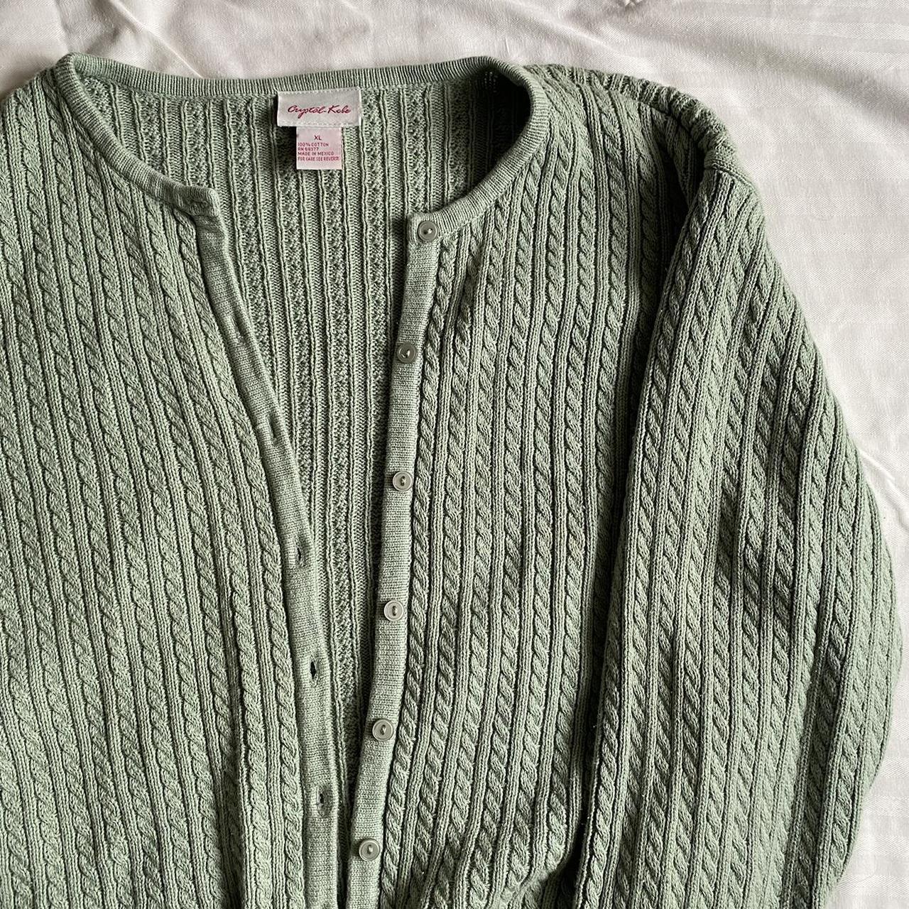 sage green knitted cardigan literally so cute but I... - Depop