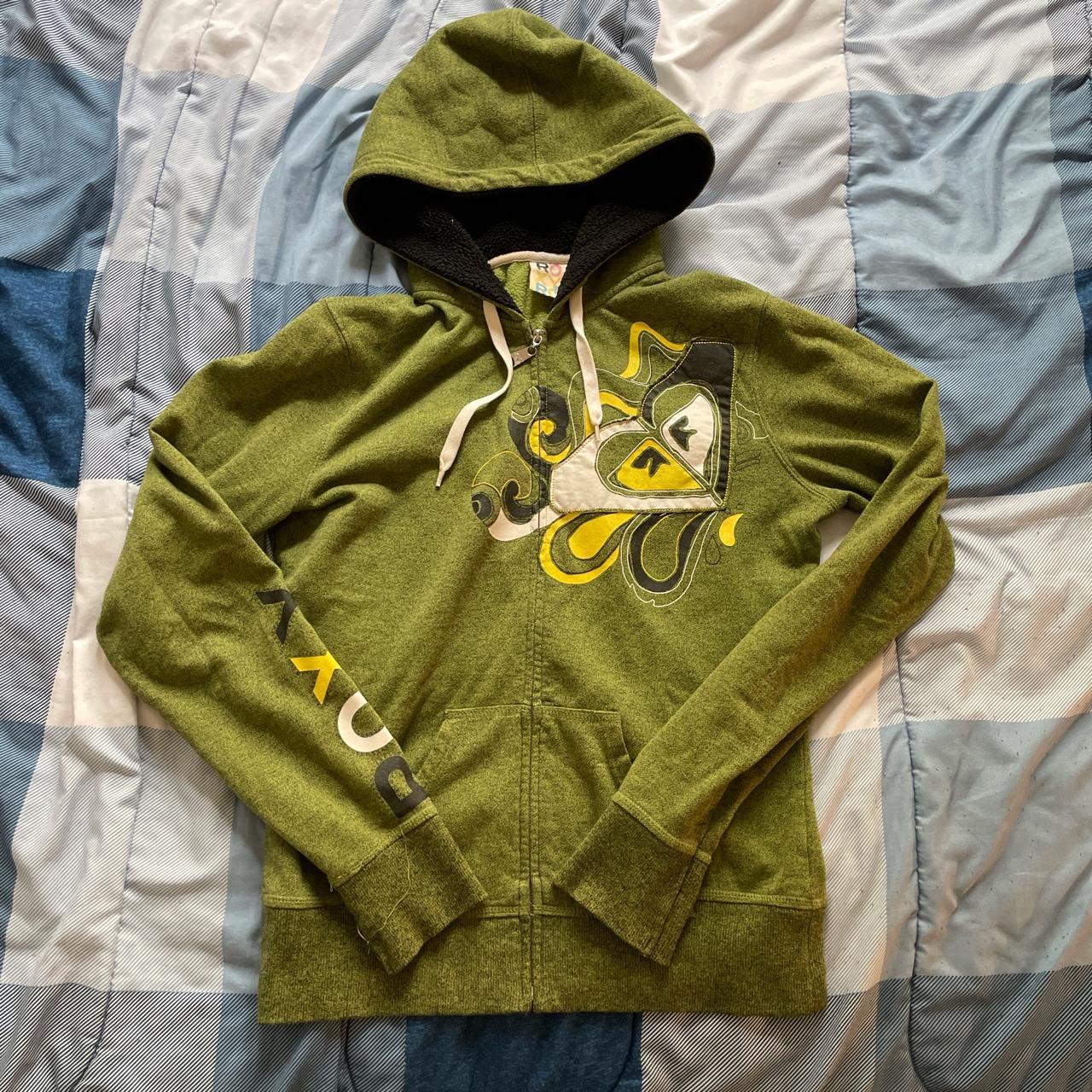 Roxy green zip up hoodie size xl but fits like a... - Depop