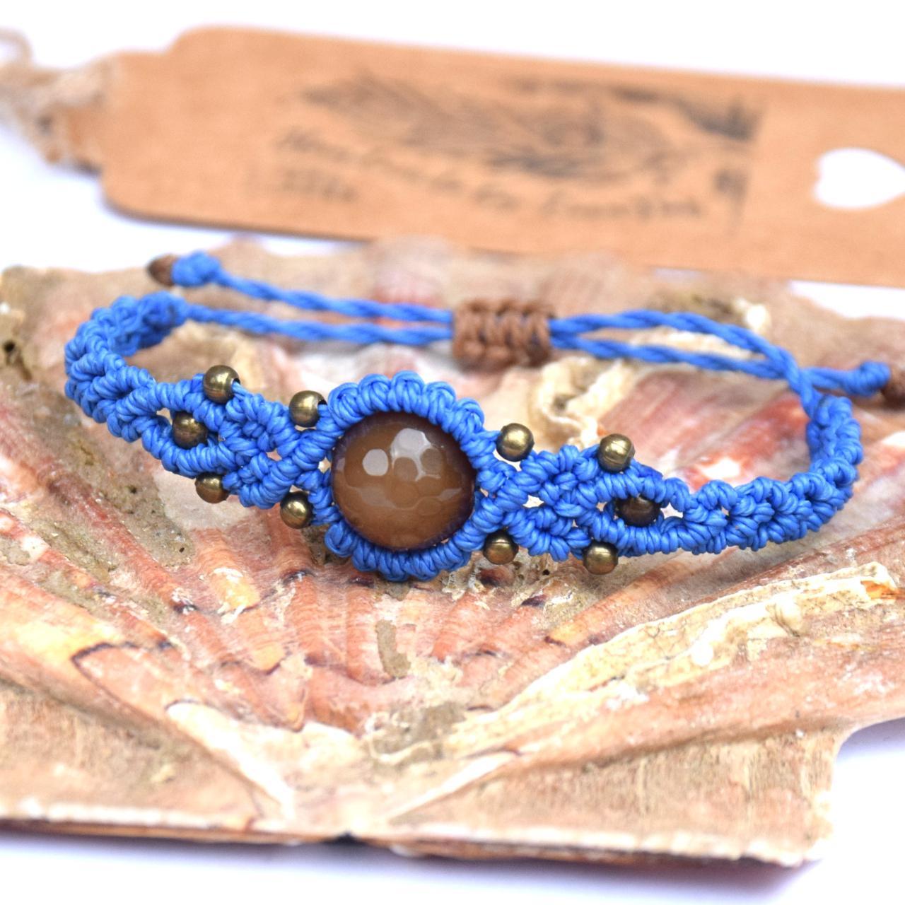 Handmade Boho Macrame Bracelet with Natural Gemstone... | Depop