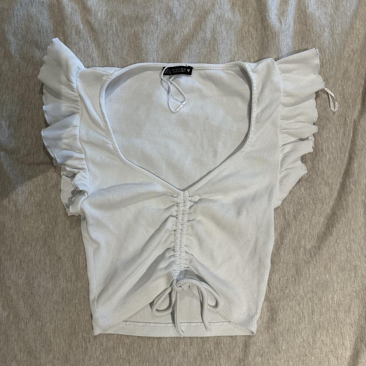 Zara white top with ruffle sleeve and adjustable... - Depop