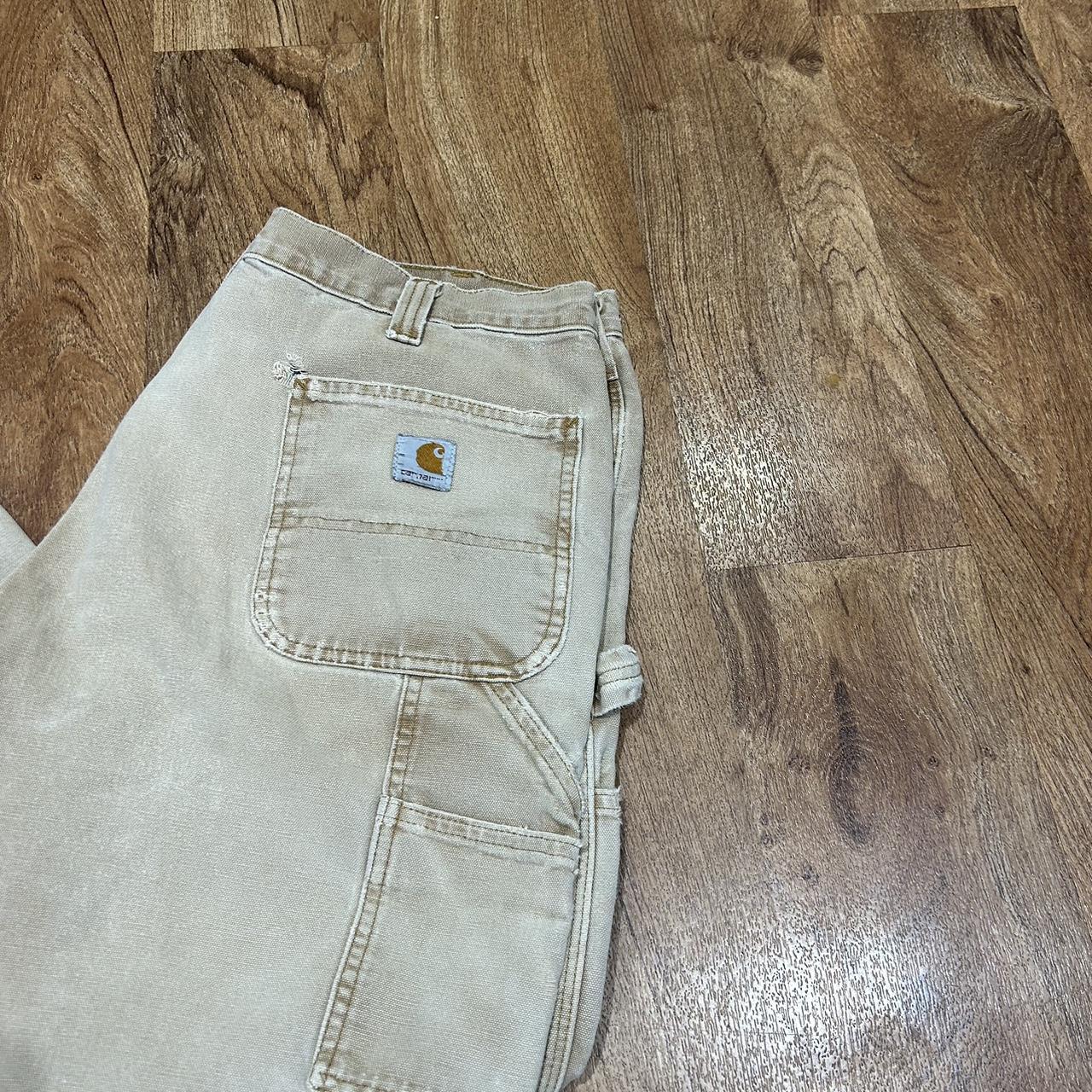 Tan Distressed Carhartt Double Knees Good... - Depop