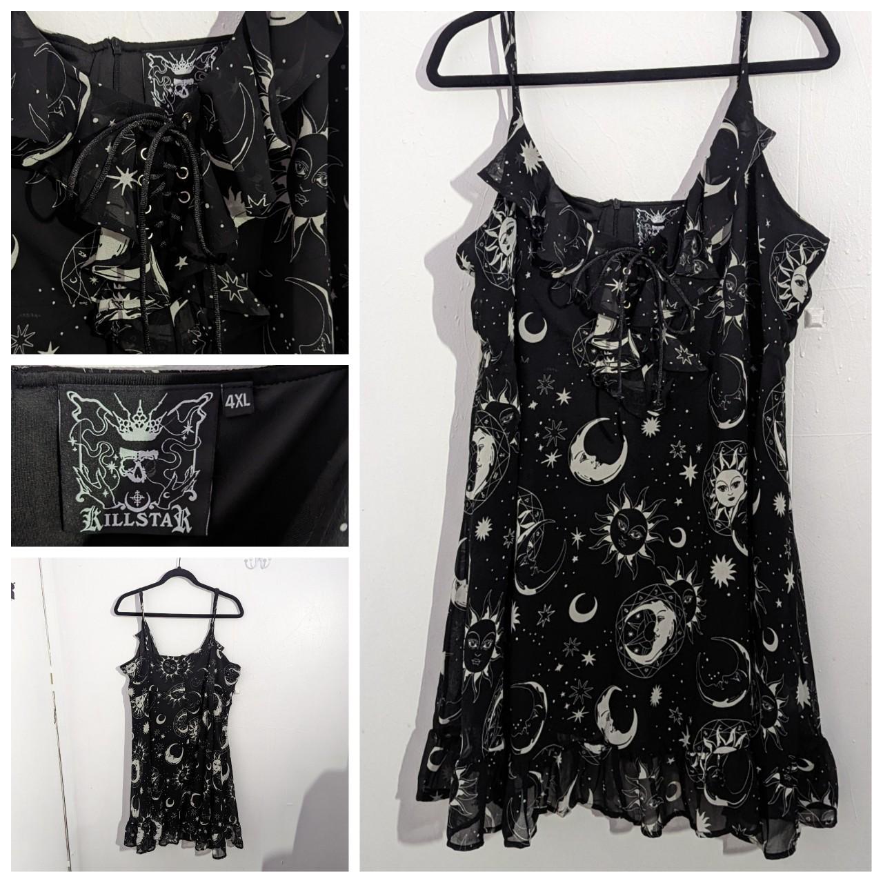 Killstar Women's Black and White Dress | Depop