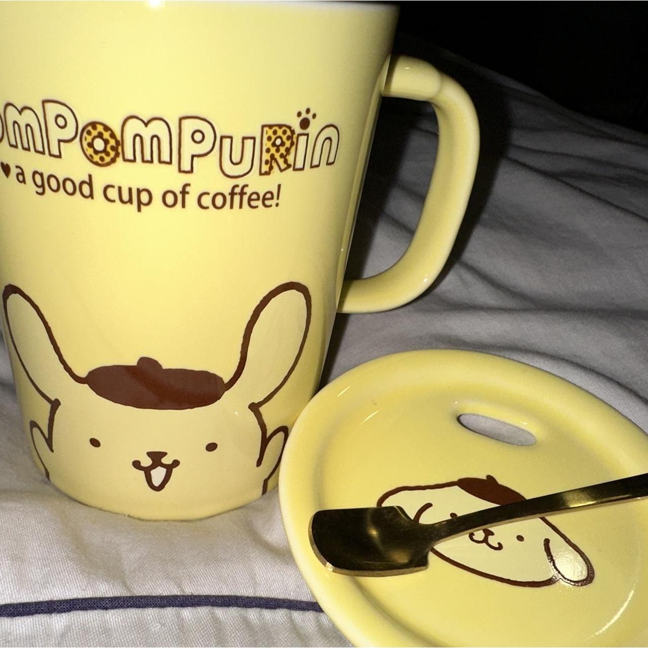 Pompompurin ceramic mug with lid and gold stirring... - Depop