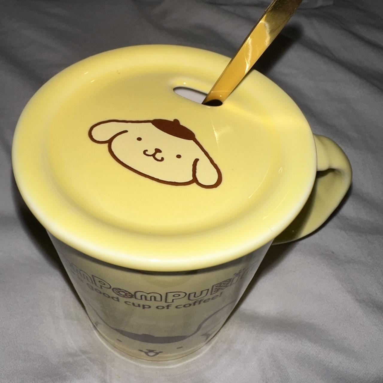 Pompompurin ceramic mug with lid and gold stirring... - Depop