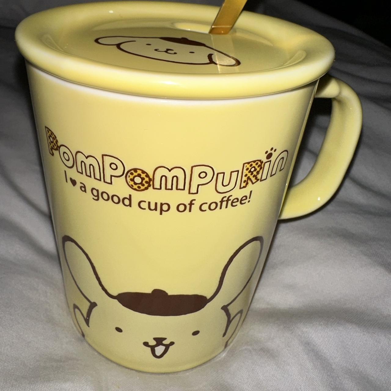 Pompompurin ceramic mug with lid and gold stirring... - Depop