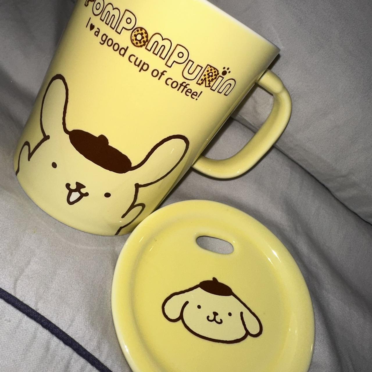 Pompompurin ceramic mug with lid and gold stirring... - Depop