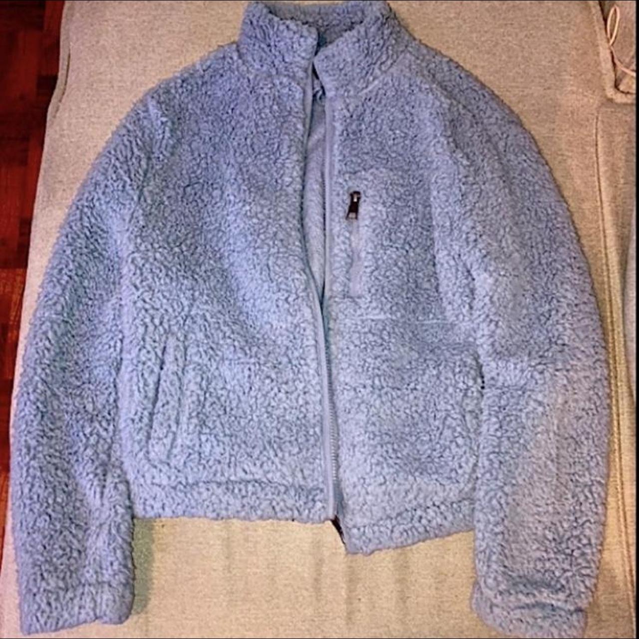 NEW Baby Blue Sherpa Coat Size L - Depop