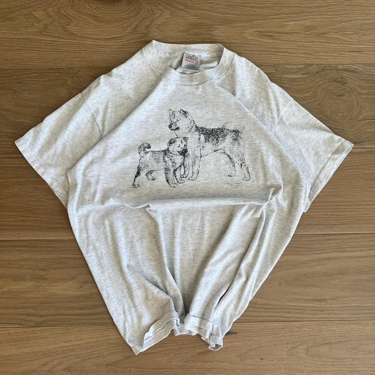 Grey vintage 1989 dog graphic tee streetwear single... - Depop