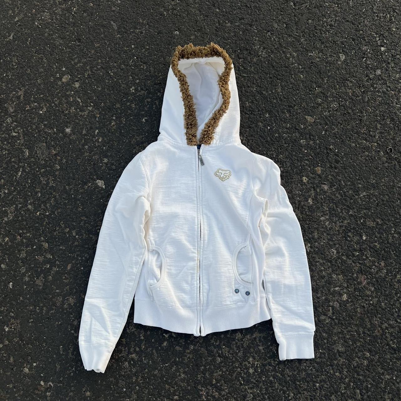 White Fox Racing zip-up jacket with fur trim... - Depop