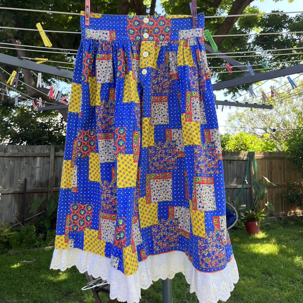 Nona style patchwork bright skirt with lace hemming... - Depop