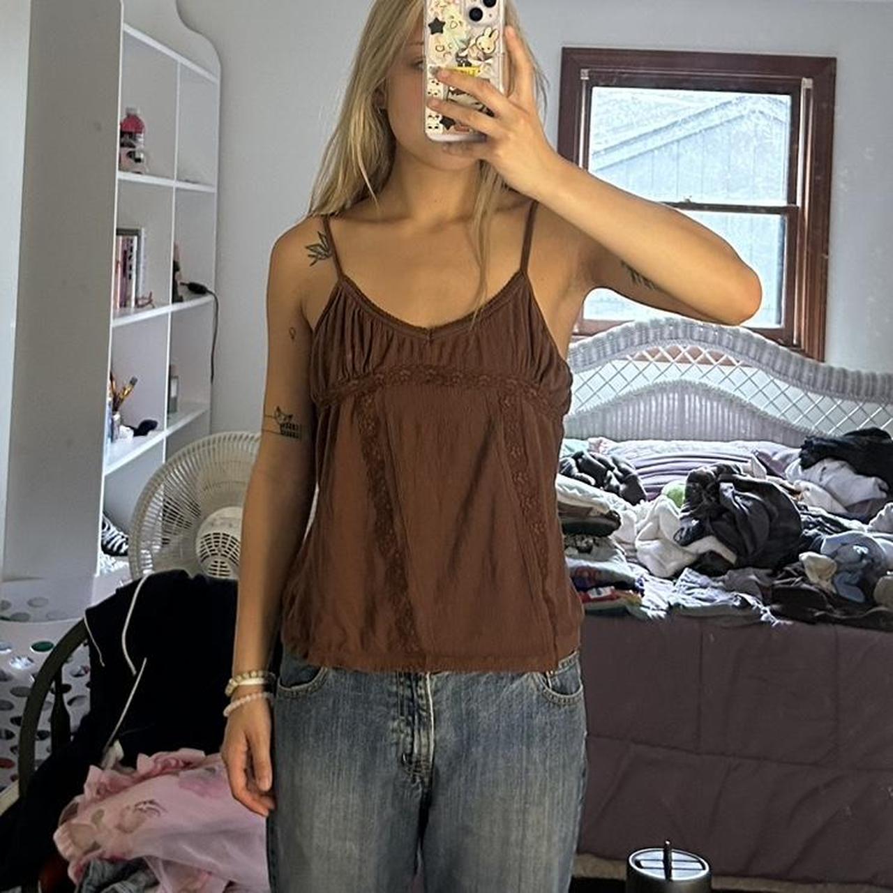 Brown cami top (has built in bra thing) This top is... - Depop