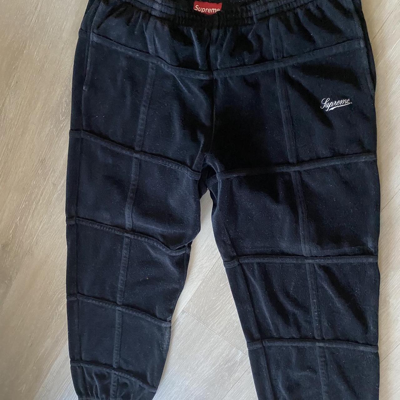 Supreme grid taping velour track pants in black size... - Depop
