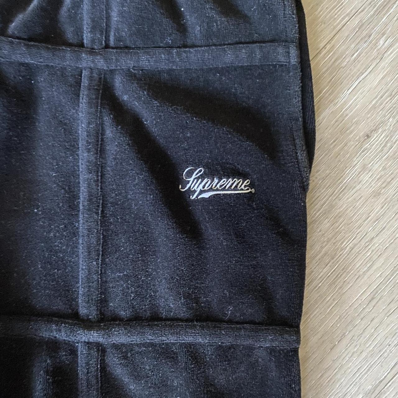 Supreme grid taping velour track pants in black size... - Depop