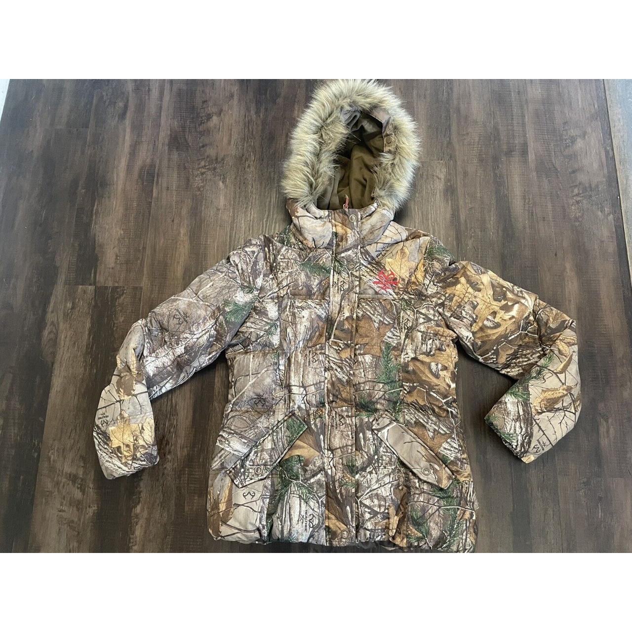 Realtree Green Tan & Brown Camouflage Faux Fur Hood... - Depop