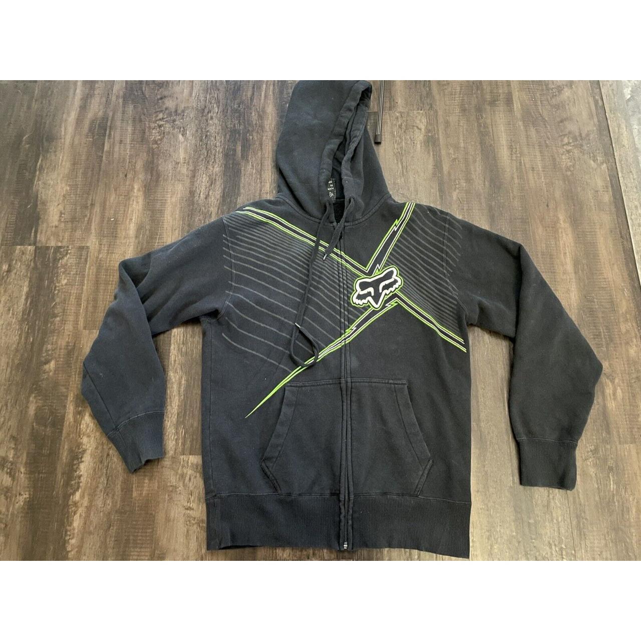 FOX Hoodie Men's Medium Full Zip Black/ Green Racing... - Depop