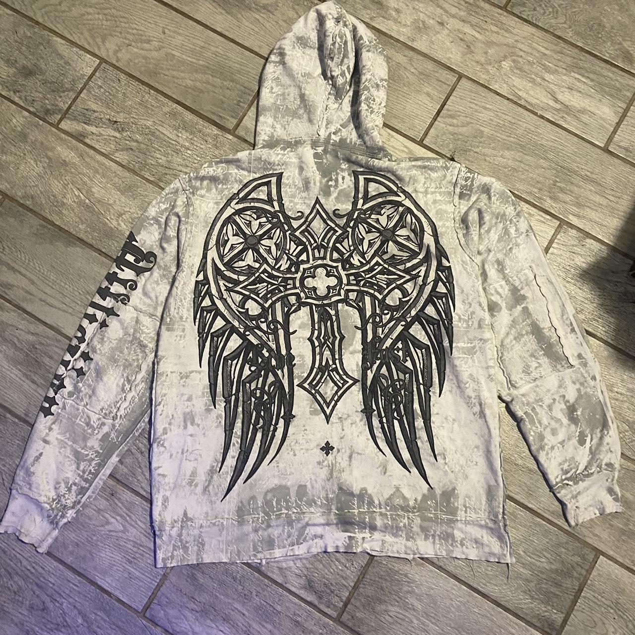 XL grey/white affliction zip up Open to offers - Depop