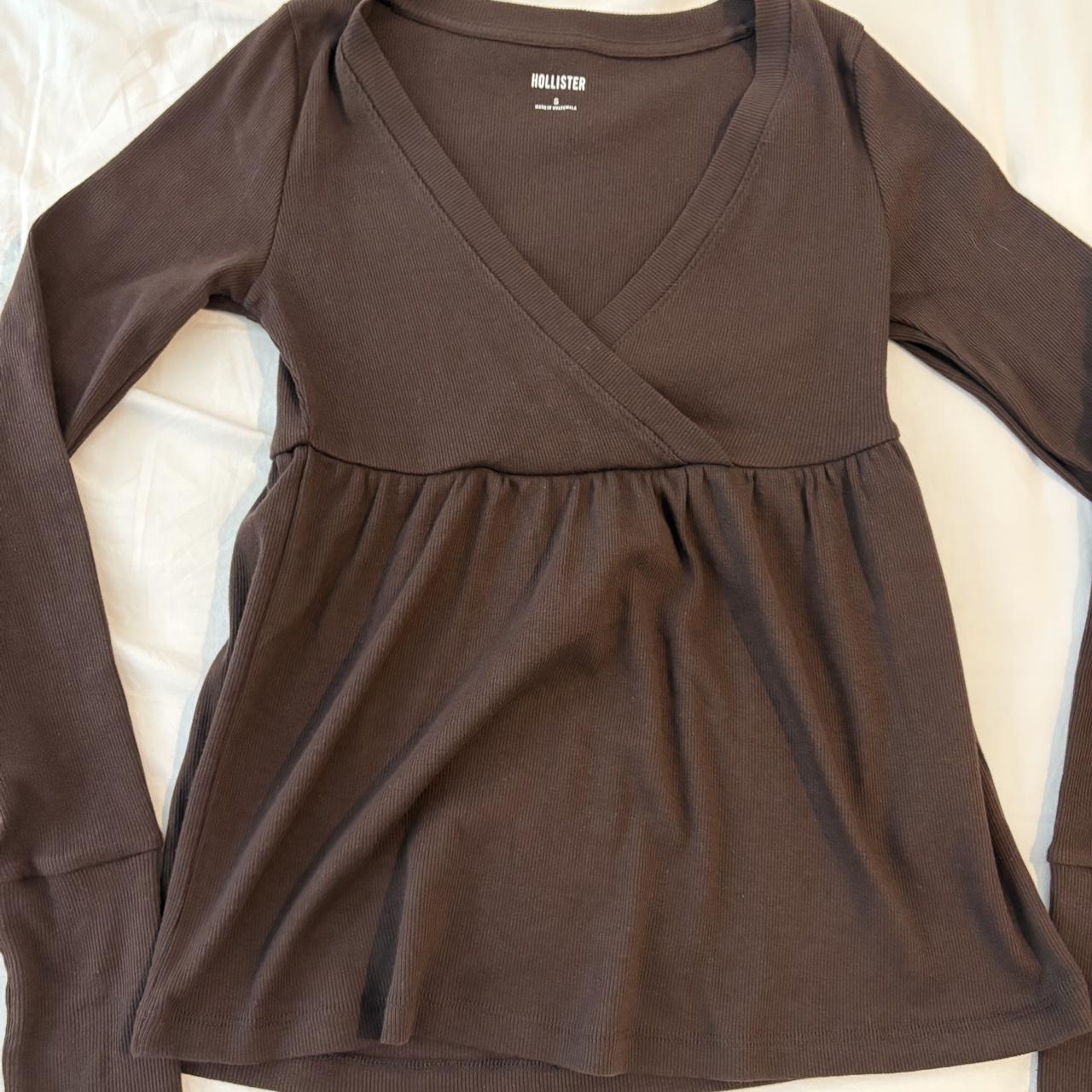 Entirely unworn brown Hollister baby doll top. Long... | Depop