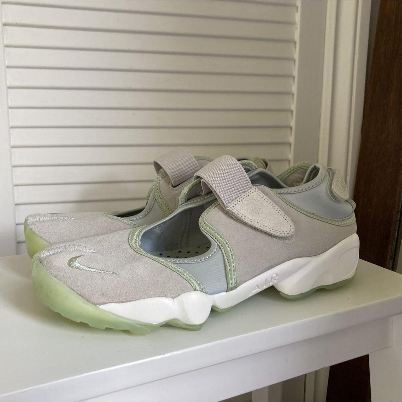 Nike air rift stone and lime green white sole tabi... - Depop
