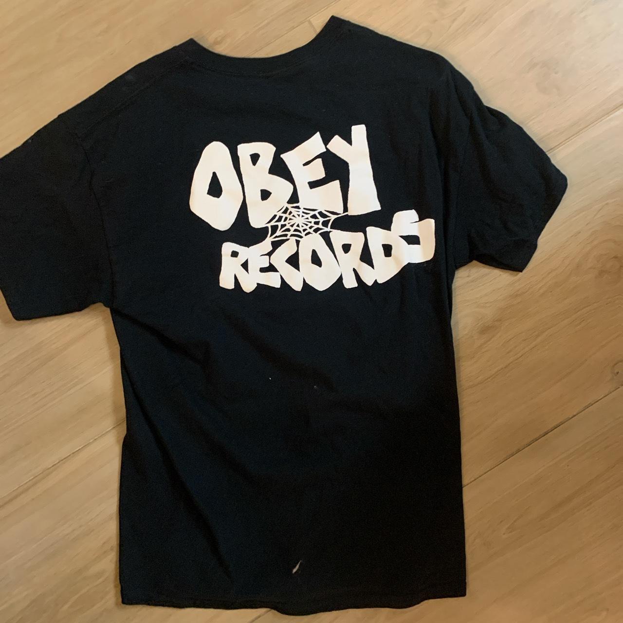 vintage obey shirt with cool graphic in perfect... - Depop