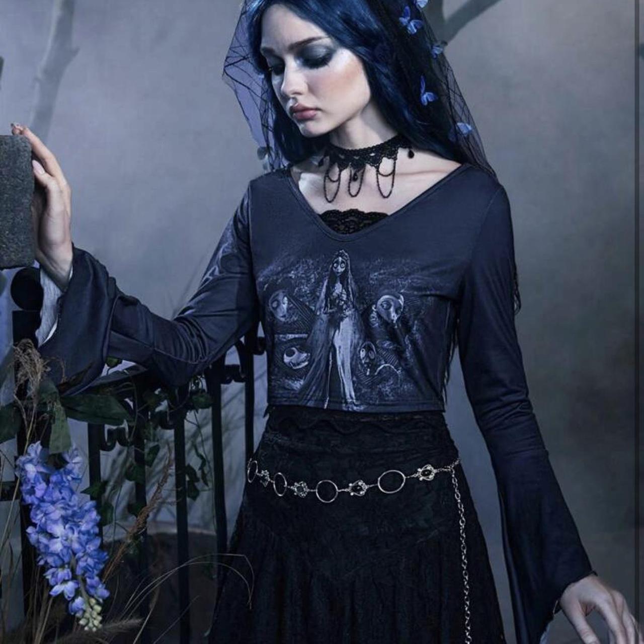 Corpse Bride long sleeve crop top from Romwe. Worn... - Depop