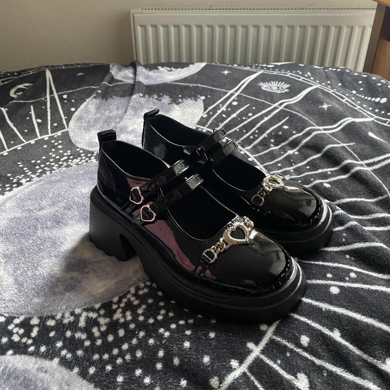 Mary Jane shoes from Romwe with silver details. Worn... - Depop