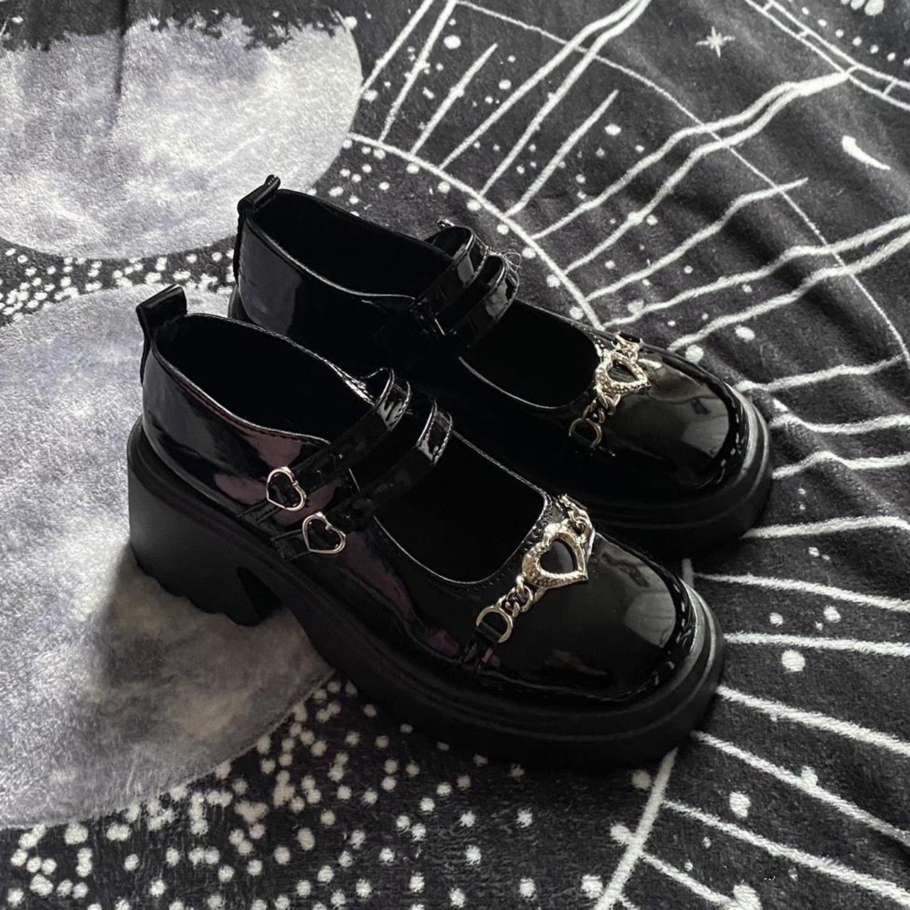 Mary Jane shoes from Romwe with silver details. Worn... - Depop