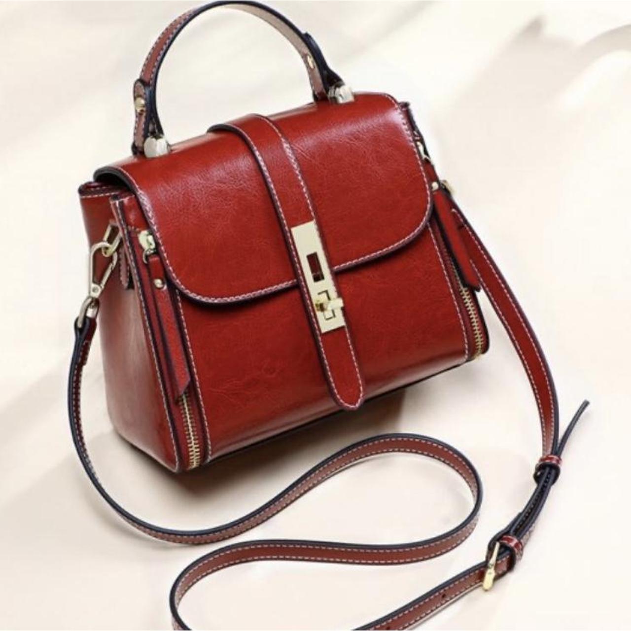 Vintage style cherry red crossbody box hand bag... - Depop