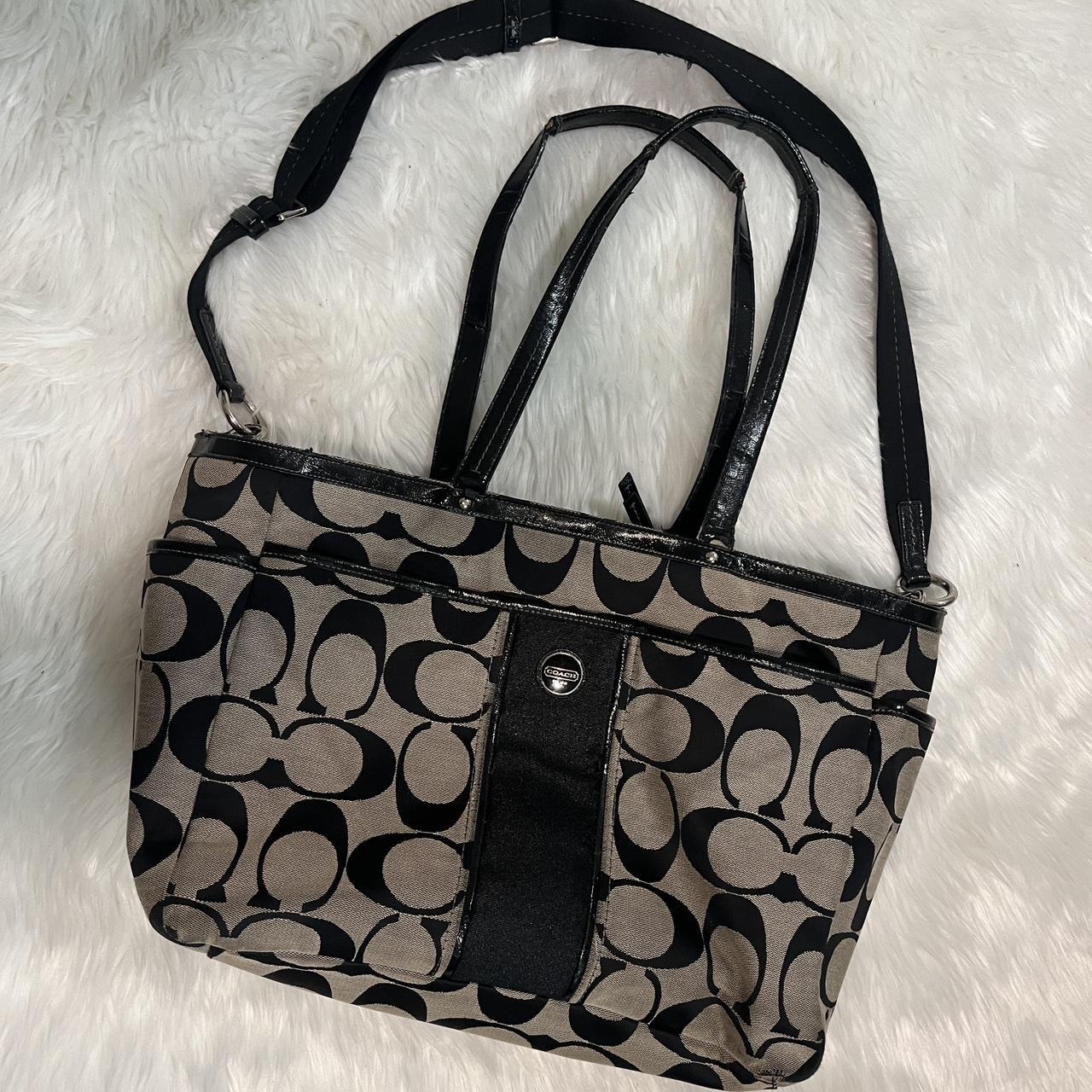 Coach Large Shoulder Tote Bag Black Gray Signature... | Depop