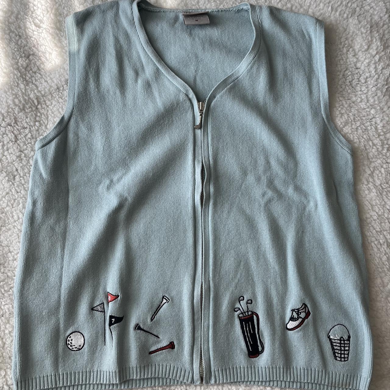 light blue zip up sweater vest - Depop