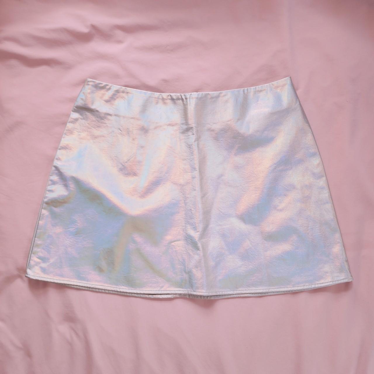 Holographic Pleather Mini Skirt 55% Polyurethane... - Depop