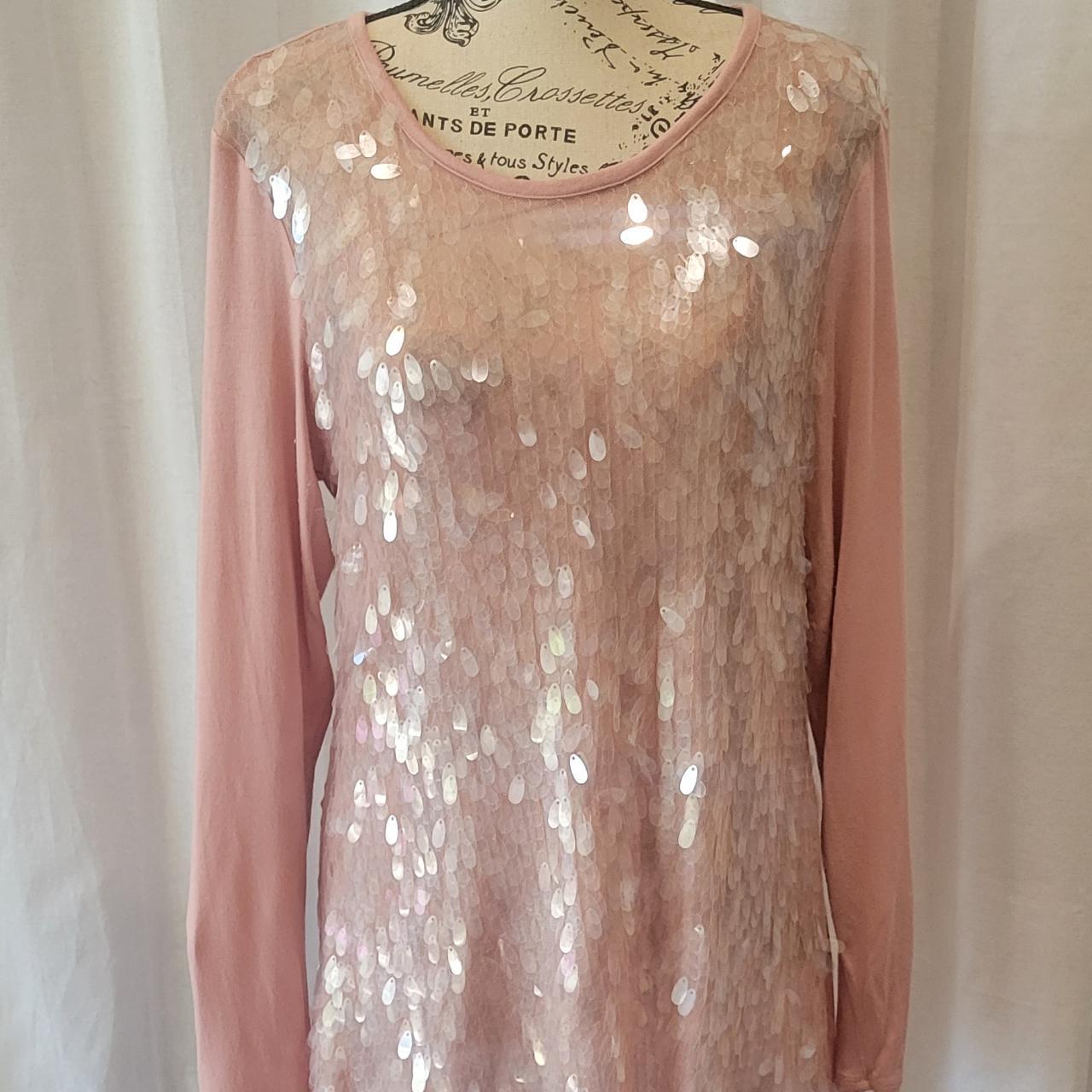 Reba brand baby pink sequin lightweight scoop neck... - Depop