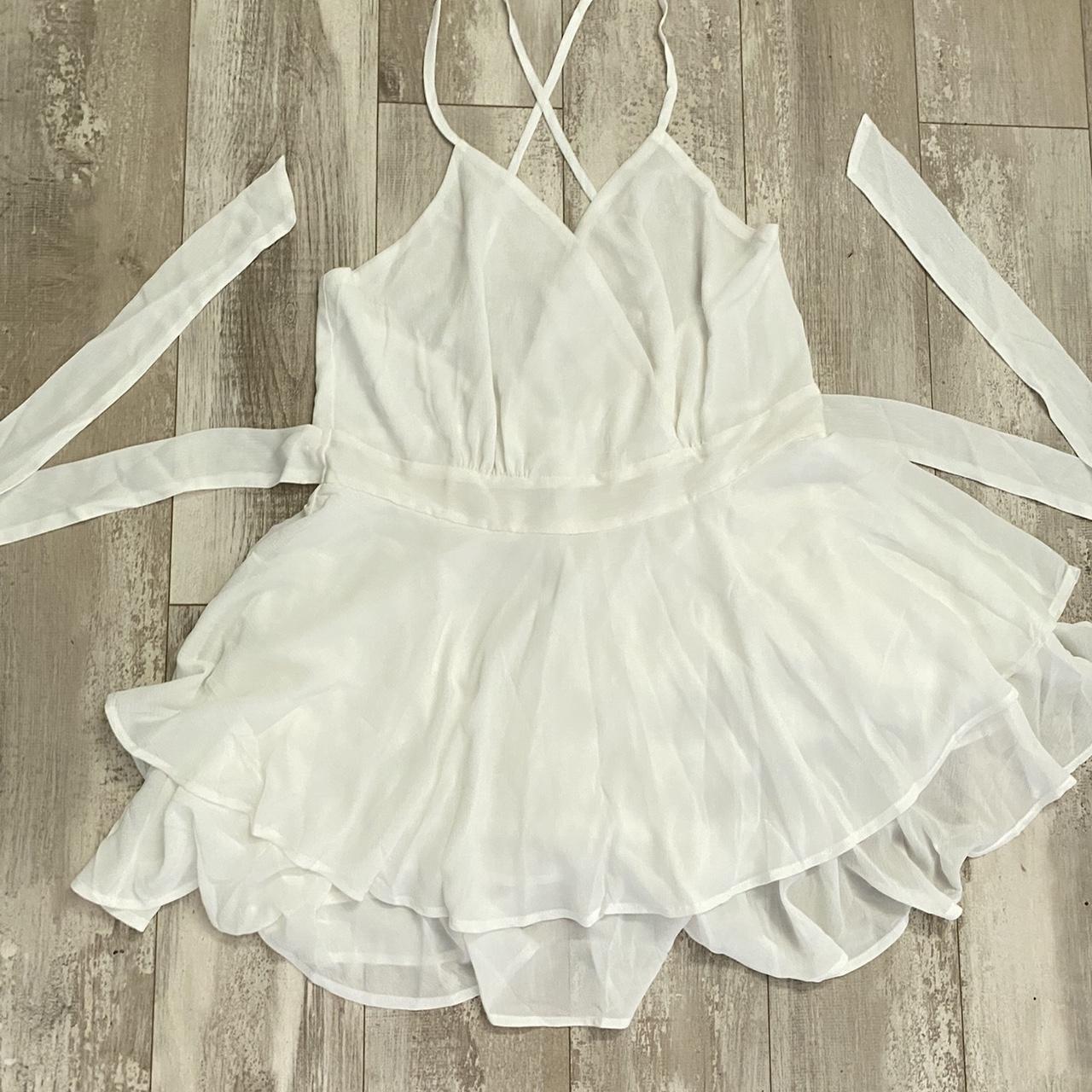 white flowy romper with tie in back - Depop
