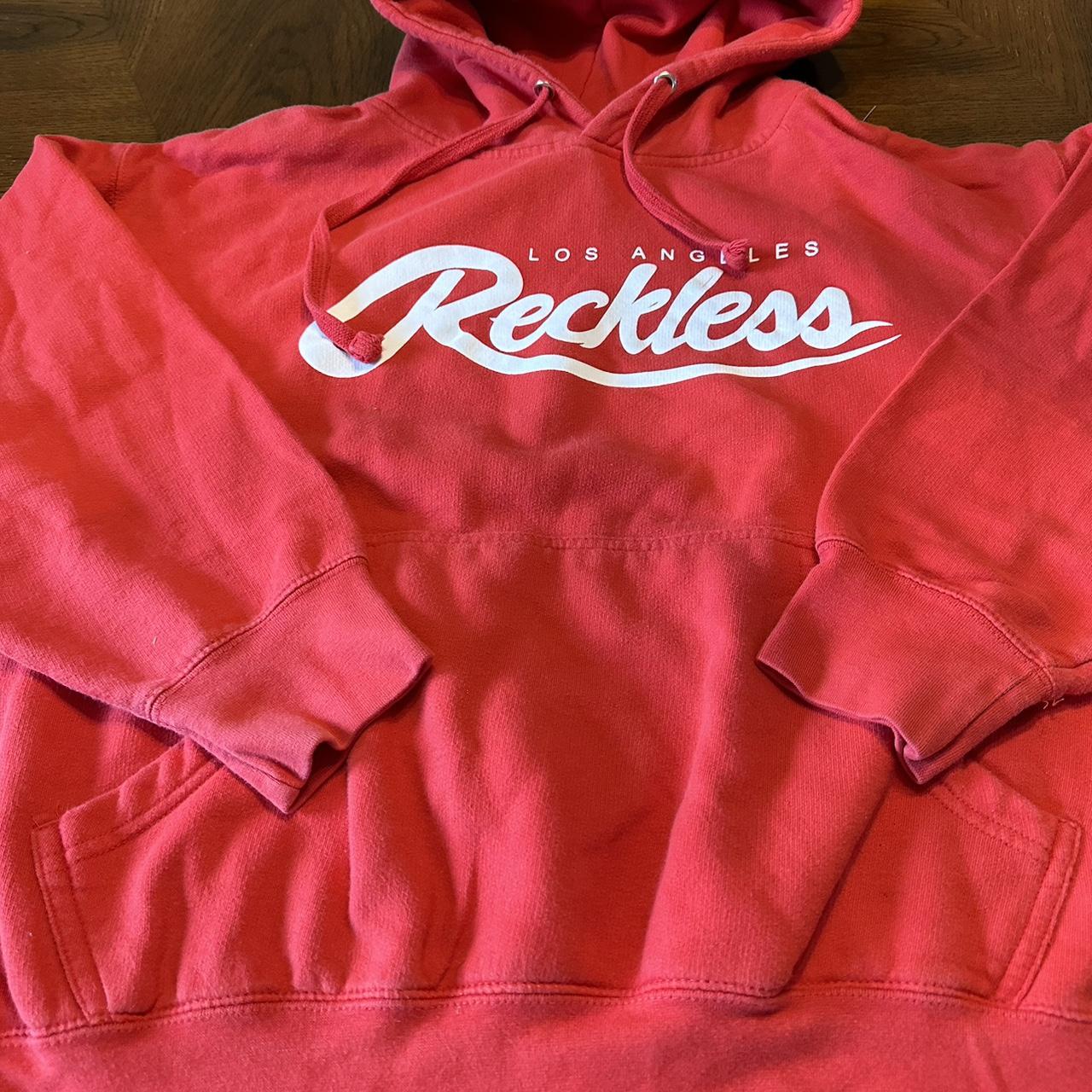 Young & Reckless Red Script Logo Pullover Sweatshirt... - Depop
