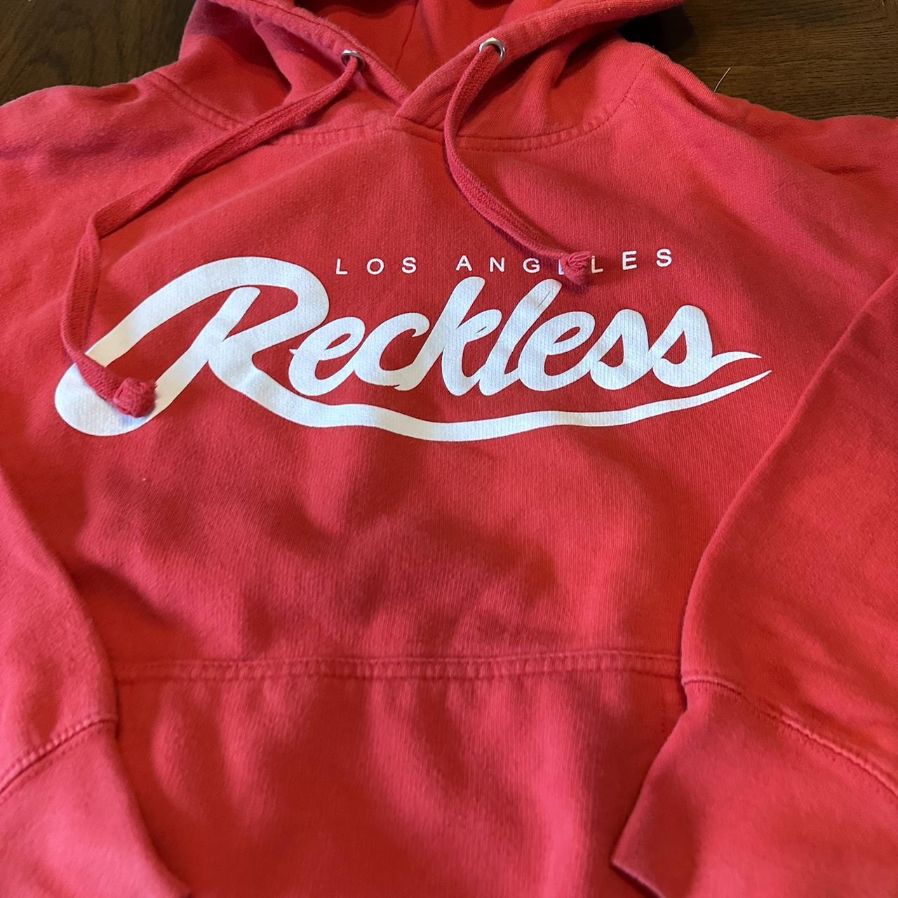 Young & Reckless Red Script Logo Pullover Sweatshirt... - Depop