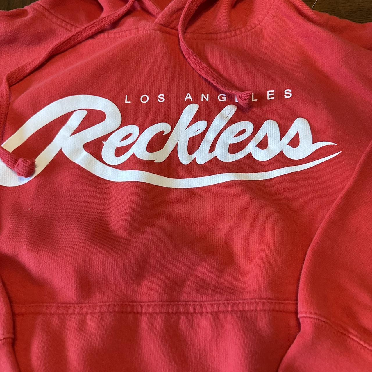 Young & Reckless Red Script Logo Pullover Sweatshirt... - Depop