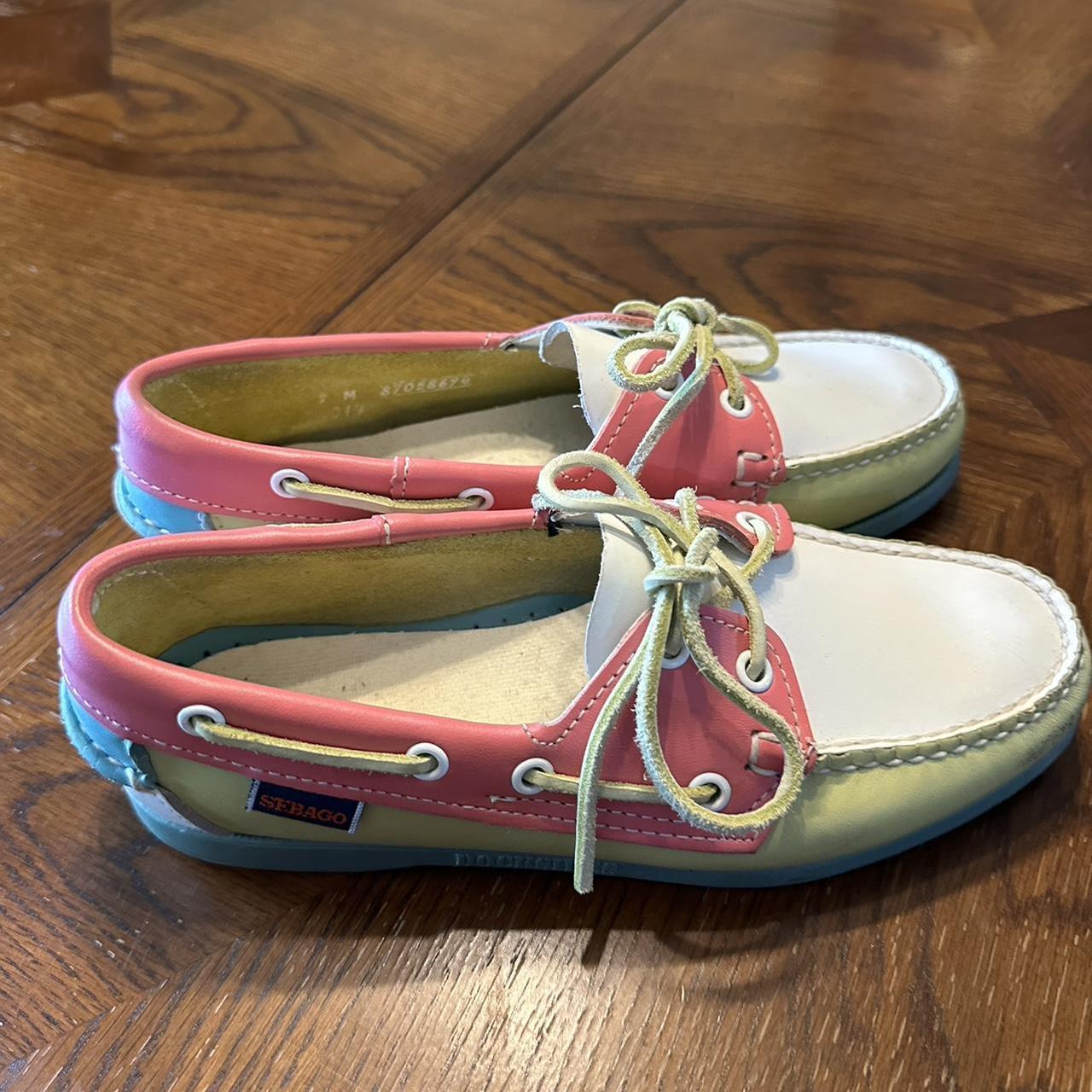 Sebago Docksides Blue Green Pink Leather Boat... - Depop