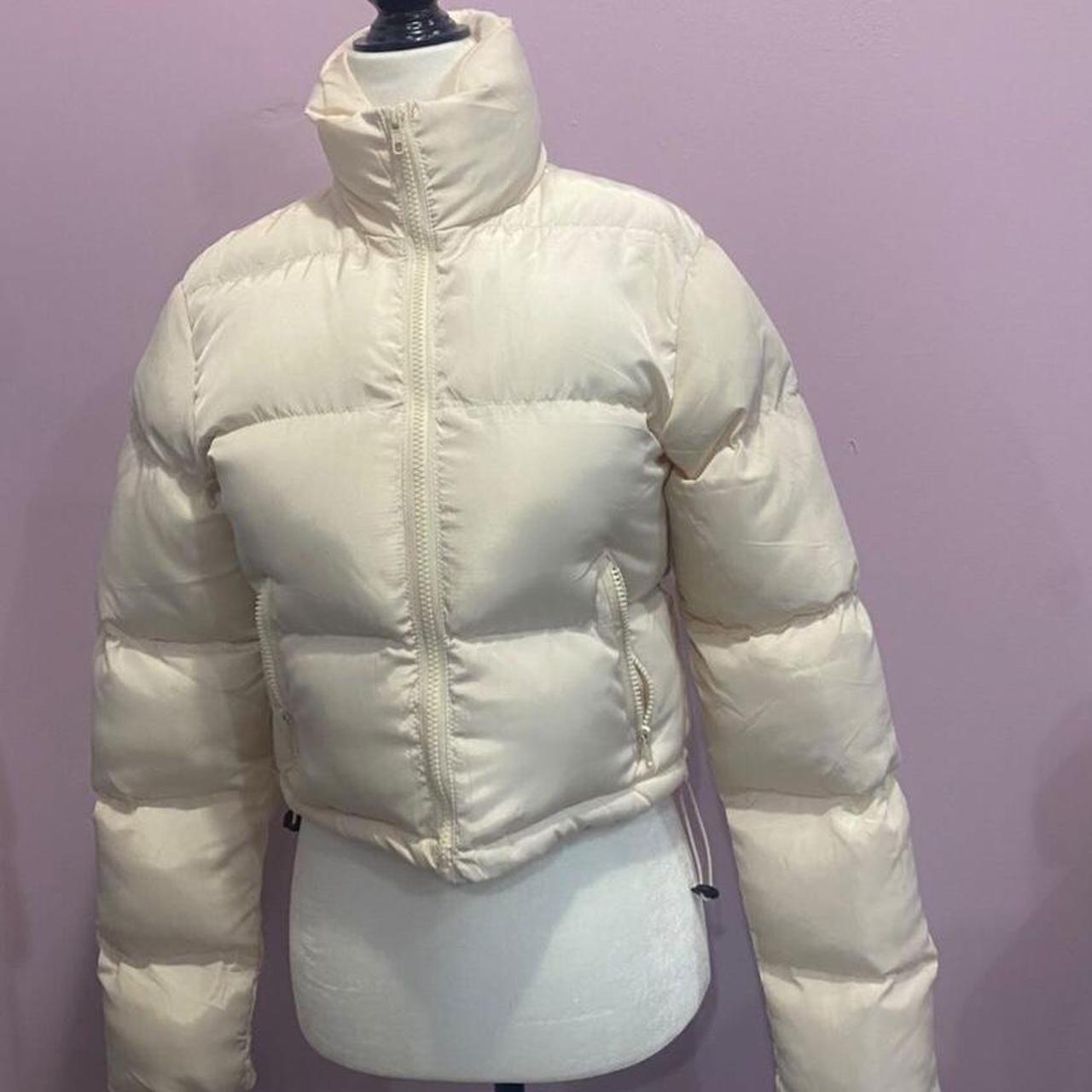 Cream Cropped Puffer Jacket never worn From Ali... - Depop