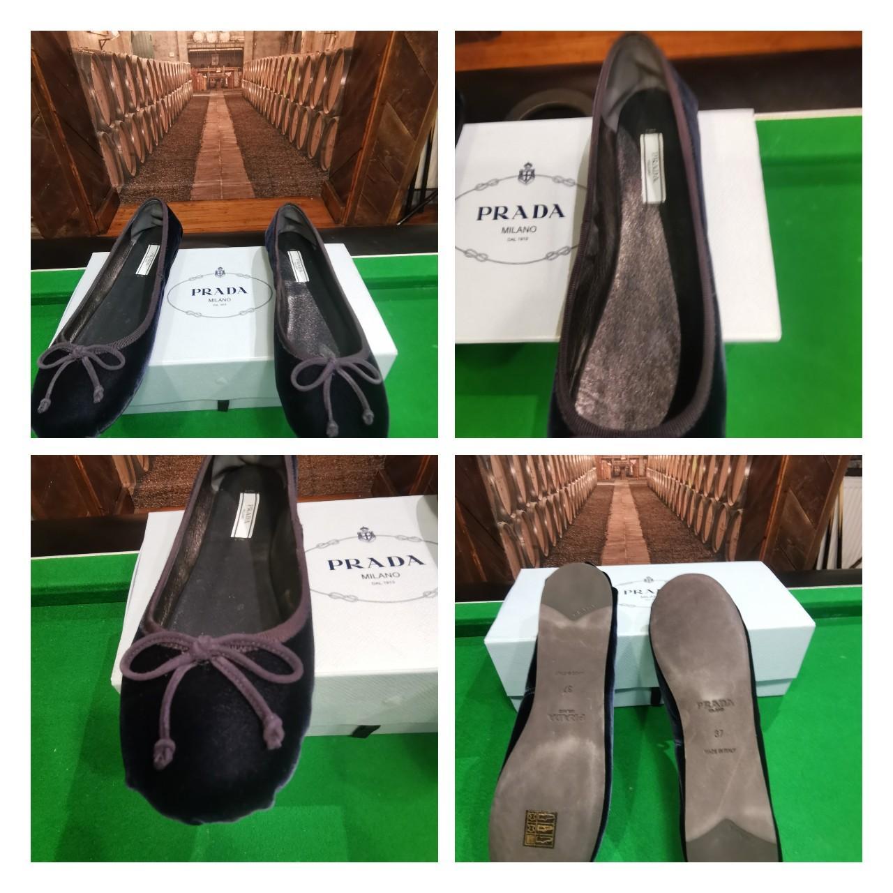 Prada Dark Blue Velvet Ballerina Flat Shoe... - Depop